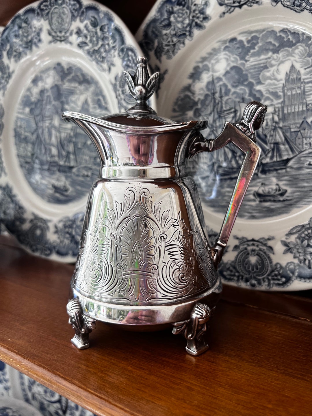 Antique Victorian Era 6" Etched Creamer - Egyptian Revival - Simpson ...