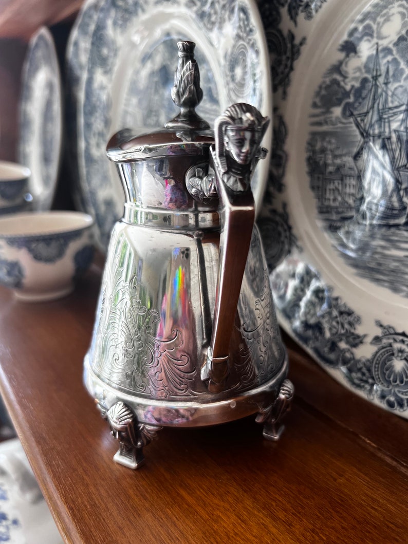 Antique Victorian Era 6" Etched Creamer - Egyptian Revival - Simpson ...