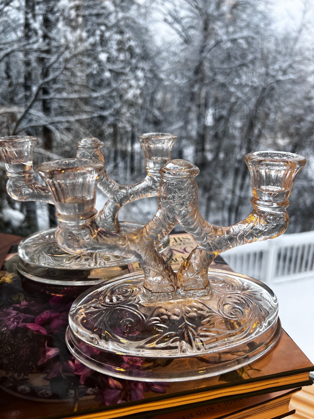 Vintage Mckee Glass Rock Crystal Pattern Candelabra Ca 1930-1940's Set ...