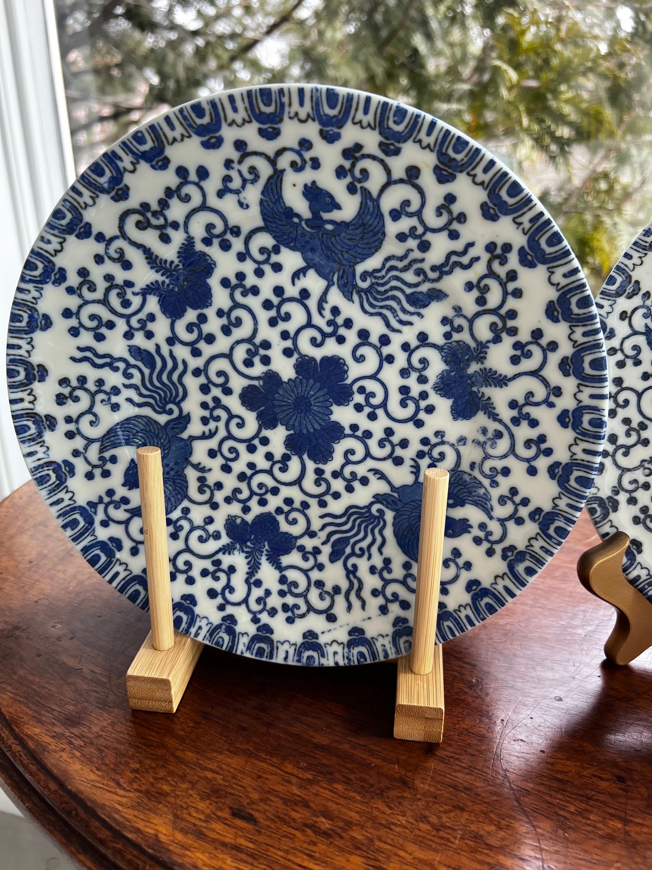 Japanese Blue & White Phoenix Bird Plates ( 4 Plates ) - Etsy