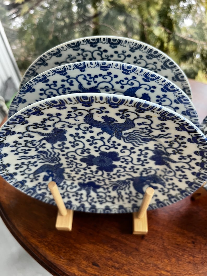 Japanese Blue & White Phoenix Bird Plates ( 4 Plates ) - Etsy