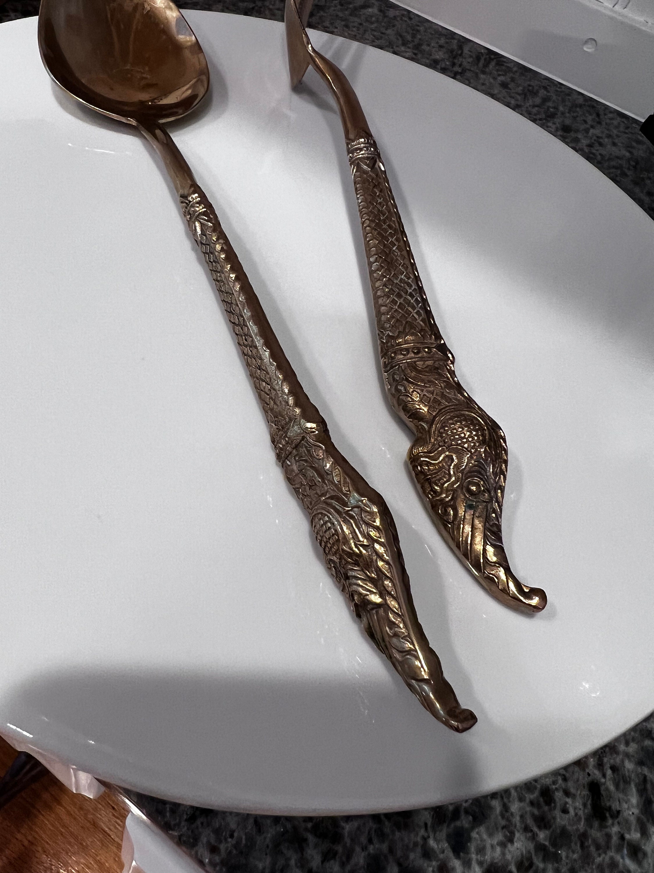 Rare Dragon Head Serving Fork and Spoon brass - Etsy