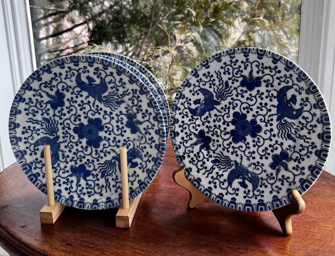 Japanese Blue & White Phoenix Bird Plates 1 - Etsy