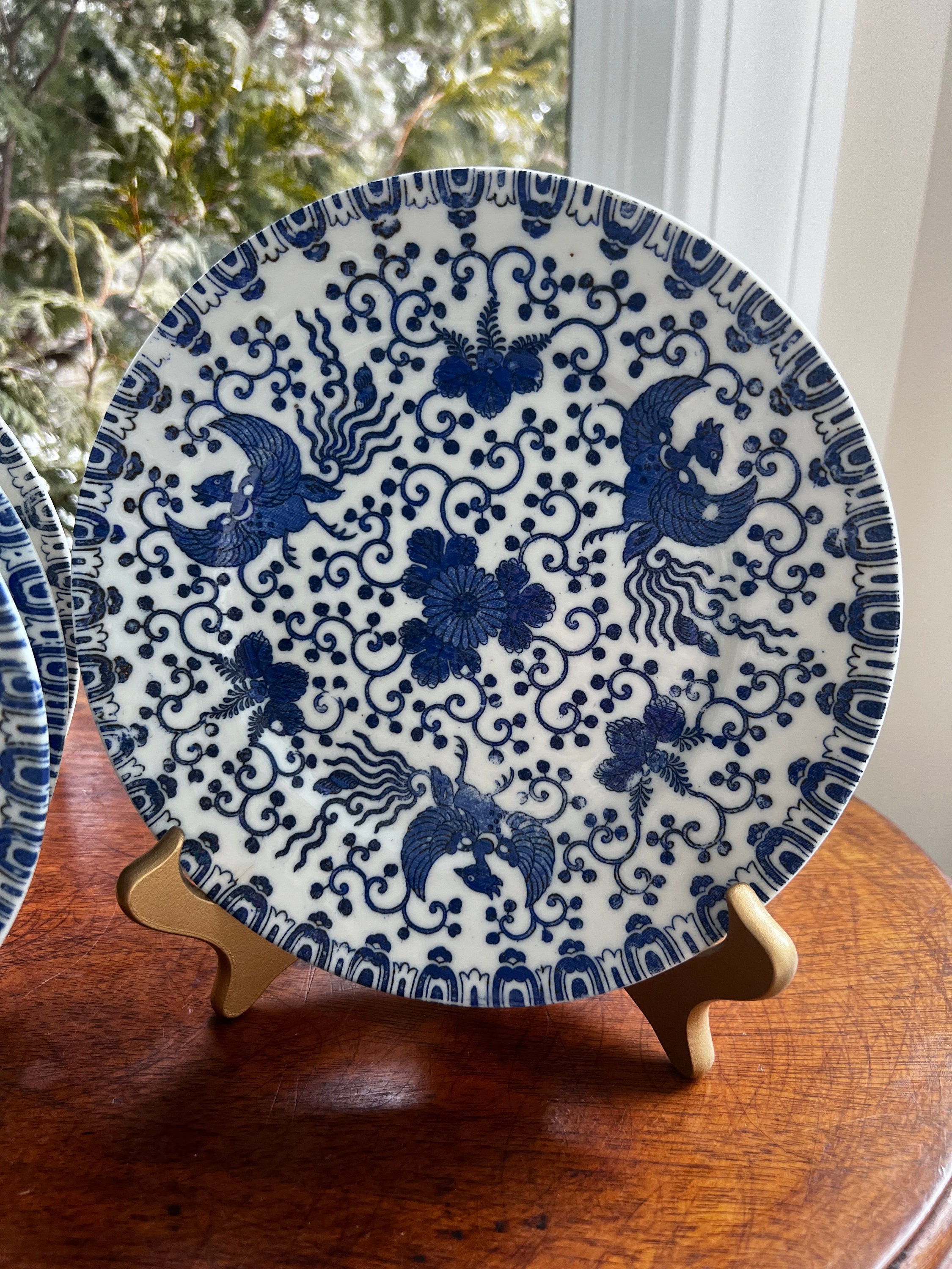 Japanese Blue & White Phoenix Bird Plates ( 4 Plates ) - Etsy