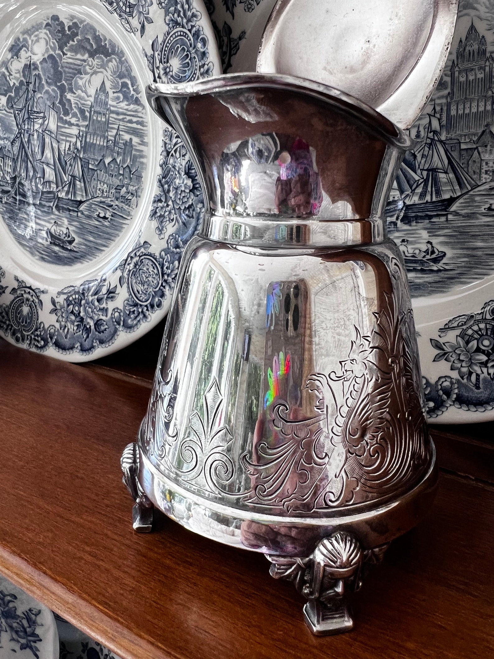 Antique Victorian Era 6" Etched Creamer - Egyptian Revival - Simpson ...