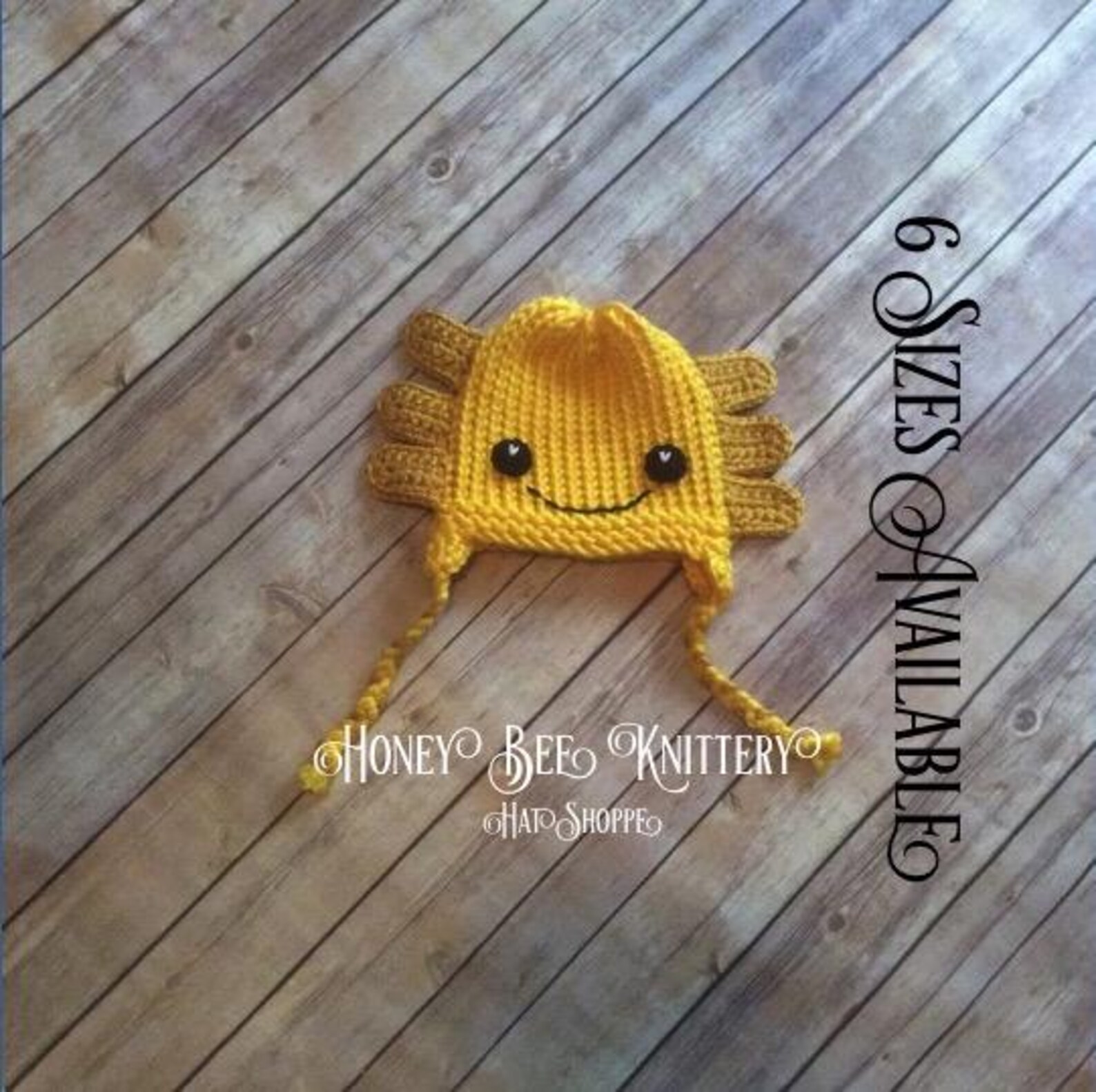 Axolotl Hat - 6 Sizes Available, READY TO SHIP; Animal, Yellow ...