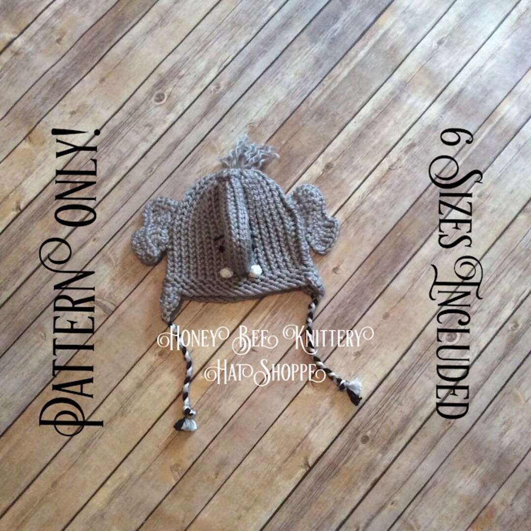 Elephant Hat PATTERN ONLY - 6 Sizes Included; Animal, Gray, Grey, Good ...
