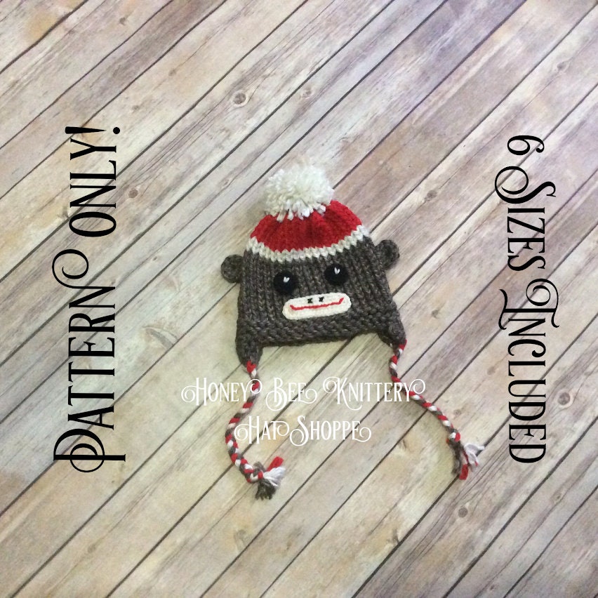 Sock Monkey Hat PATTERN ONLY - 6 Sizes Included; Tweed, Brown, Black ...