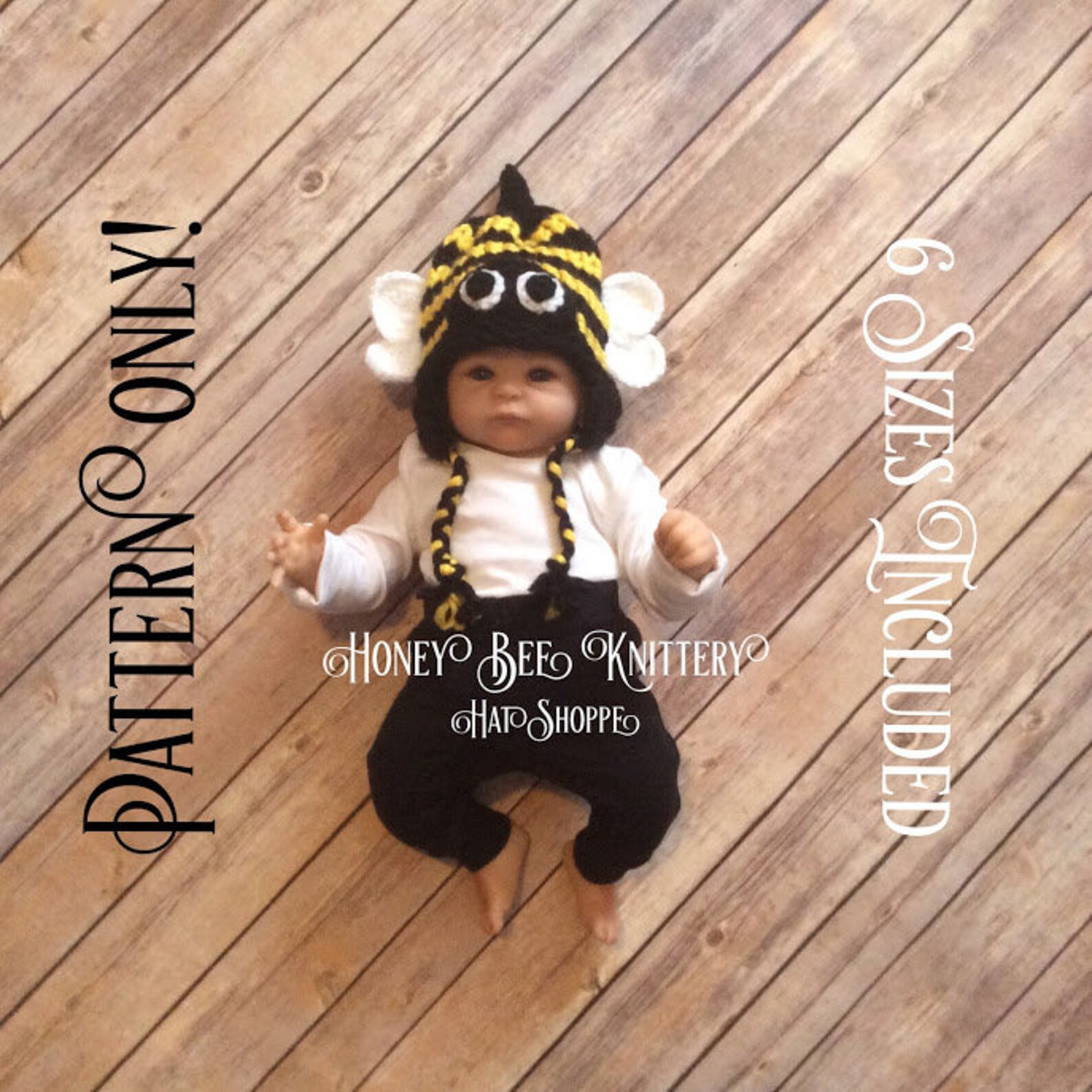 Honey Bee Hat PATTERN ONLY - 6 Sizes Included; Beehive, Bug, Buzz ...