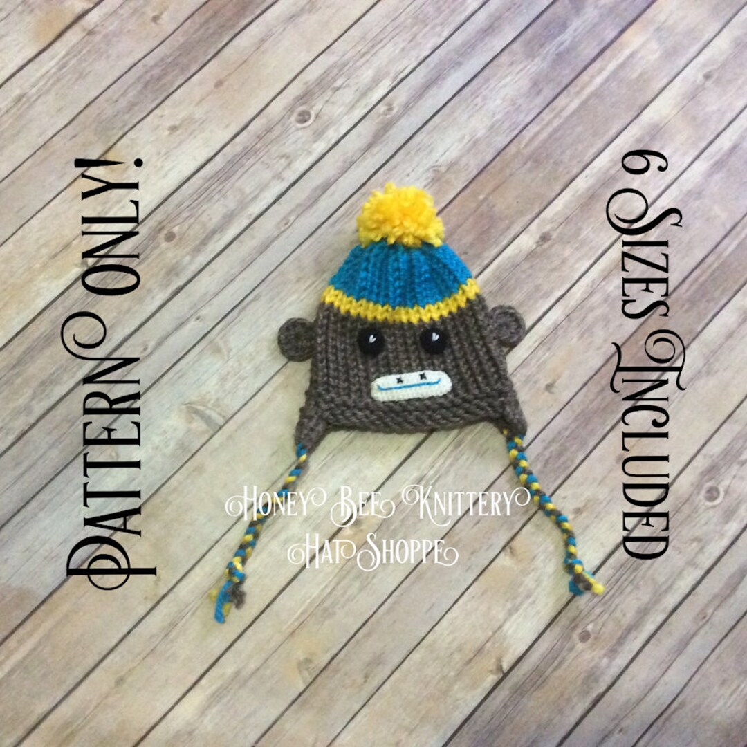 Sock Monkey Hat PATTERN ONLY - 6 Sizes Included; Tweed, Brown, Black ...