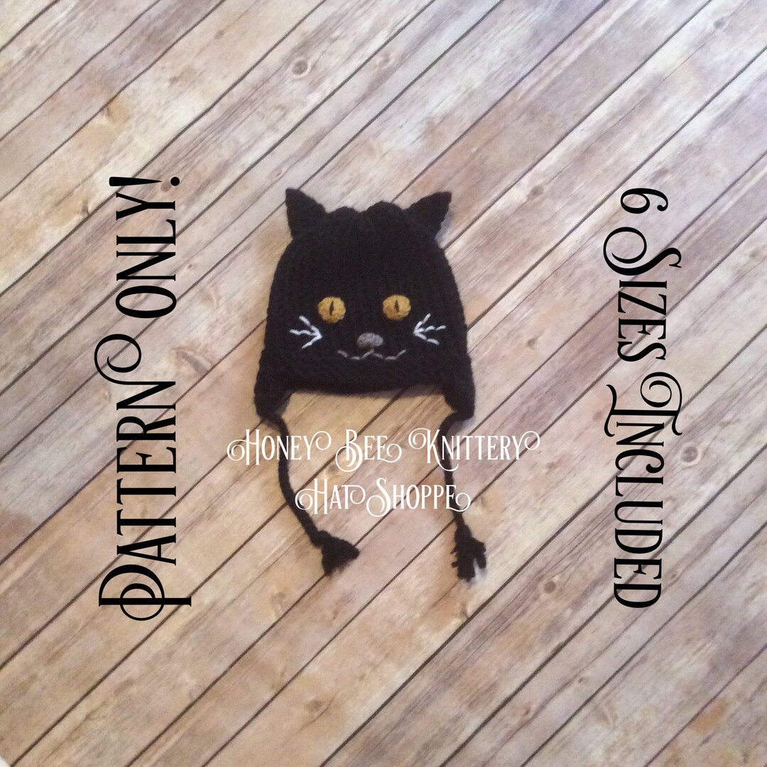 Black Cat Hat PATTERN ONLY - 6 Sizes Included; Halloween, Meow ...