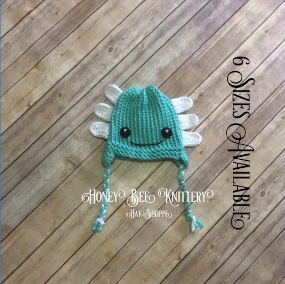 Axolotl Hat - 6 Sizes Available, READY TO SHIP; Animal, Seafoam ...