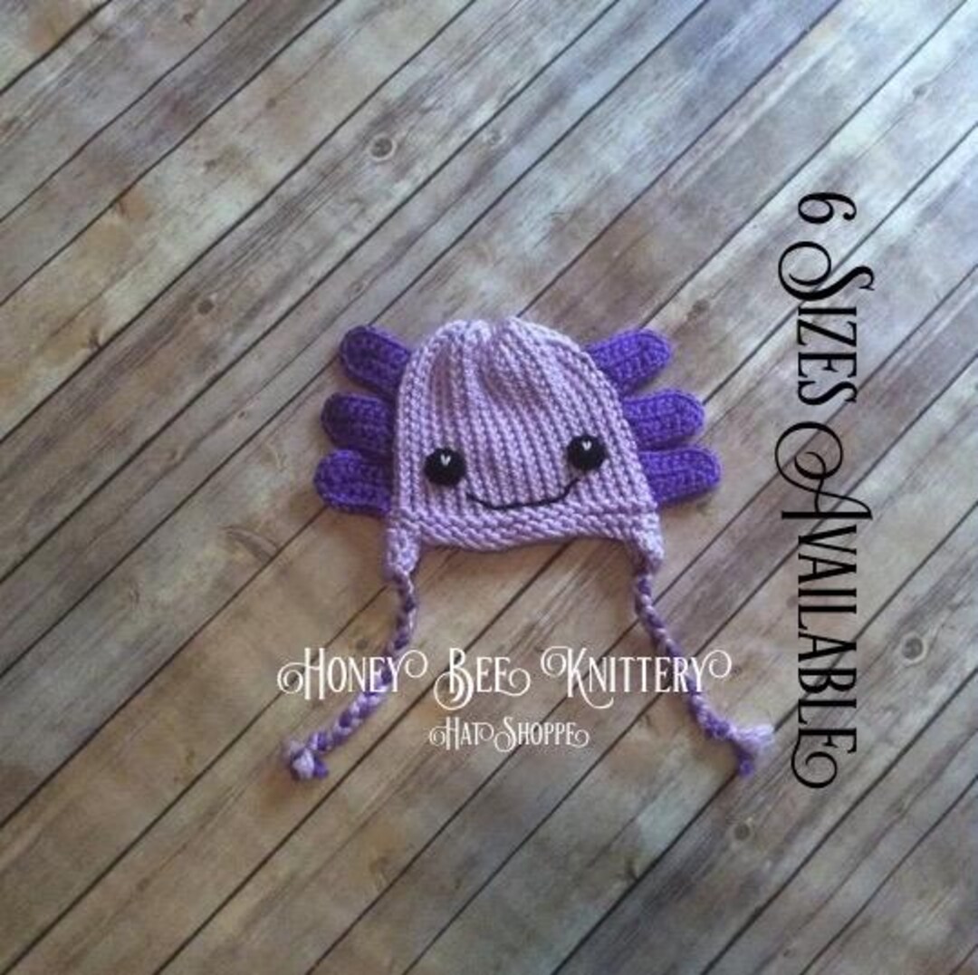 Axolotl Hat - 6 Sizes Available, READY TO SHIP; Animal, Purple ...