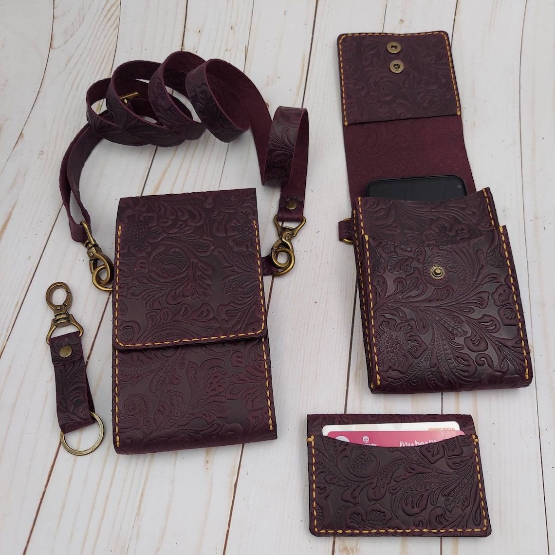 Embossed Leather Crossbody Purse With Adjustable 63 Inches | Etsy