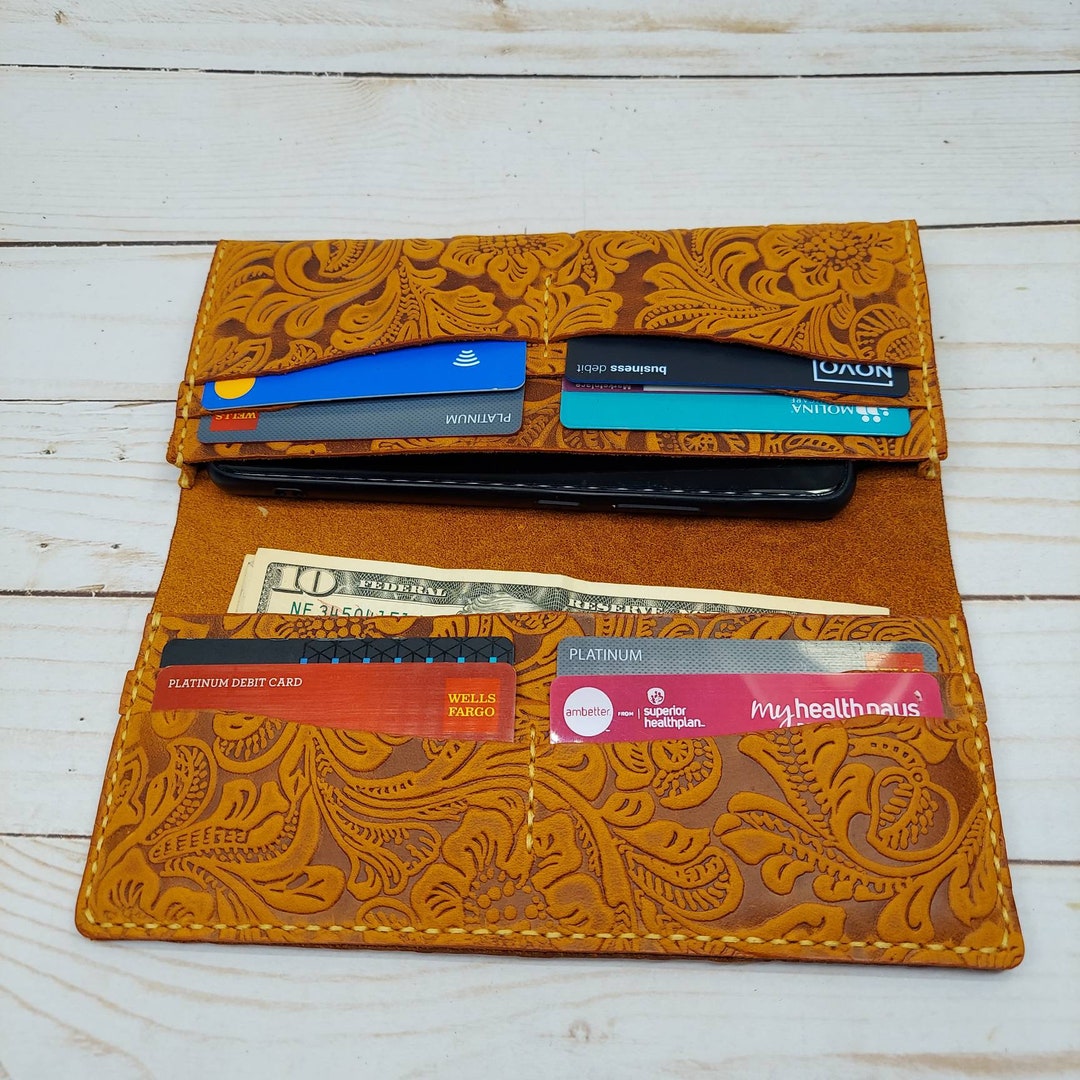 Western Long Wallet, Embossed Leather Wallet With Plus Size Phone ...