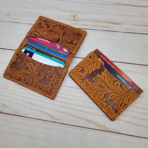 Embossed Leather Card Wallet, Minimalist Western Wallet, Hand Stitched ...