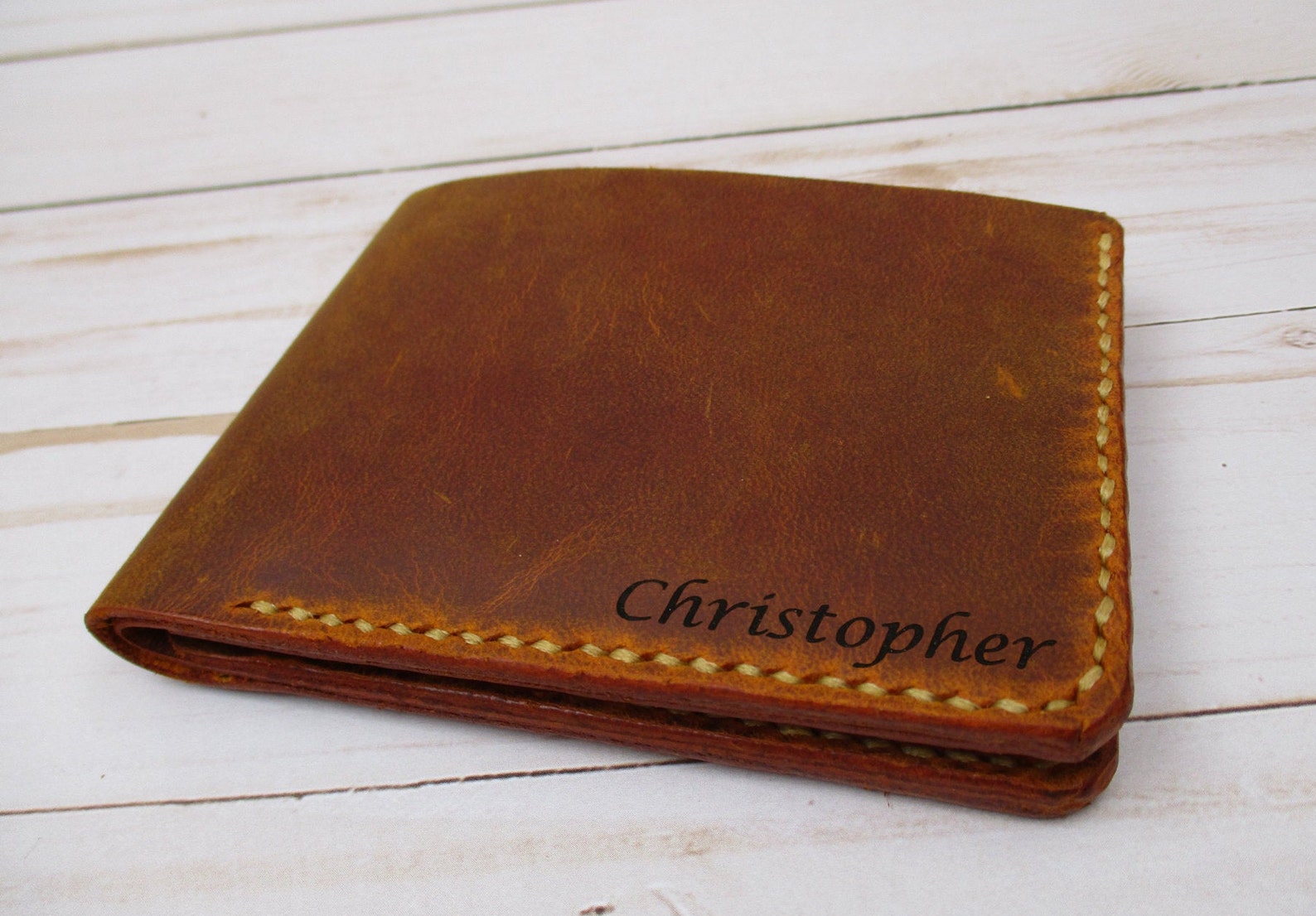 Heavy Duty Leather Wallet With Personalized Name and Message | Etsy