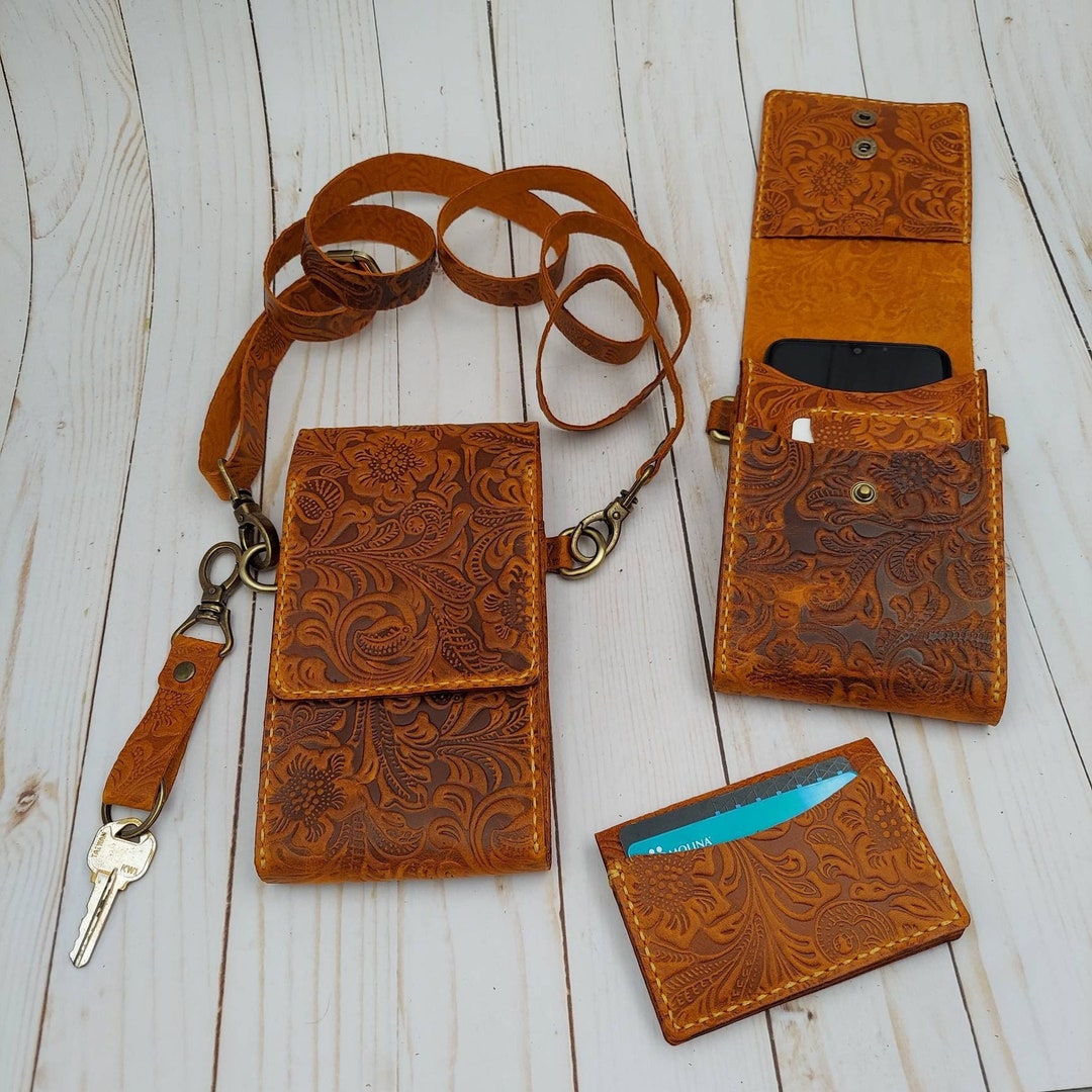 Embossed Leather Crossbody Purse With Adjustable 63 Inches - Etsy