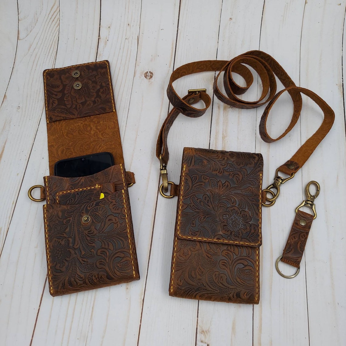 Embossed Leather Crossbody Purse With Adjustable 63 Inches | Etsy