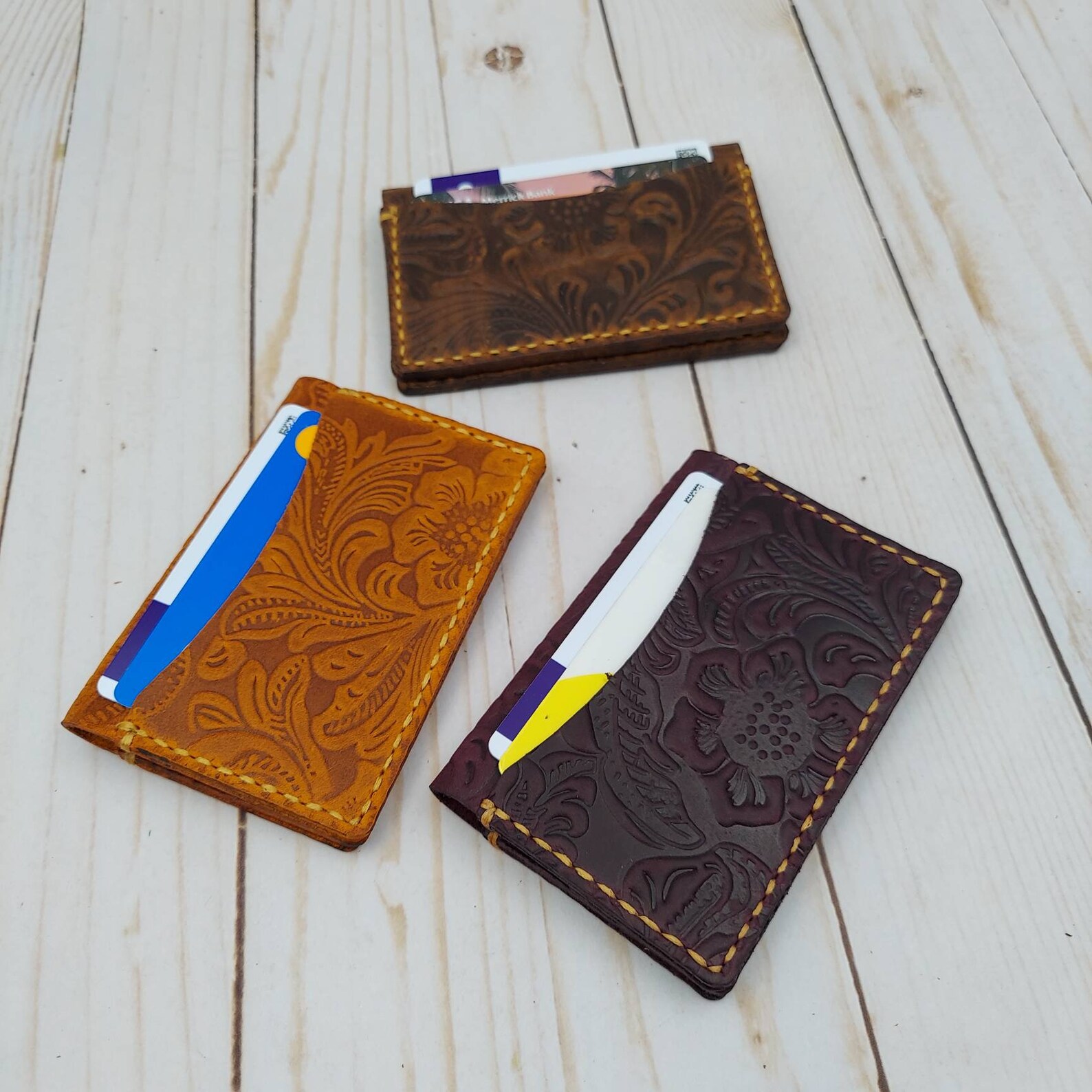Embossed Leather Card Wallet Minimalist Western Wallet Hand - Etsy
