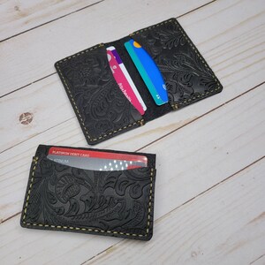 Embossed Leather Card Wallet, Minimalist Western Wallet, Hand Stitched ...