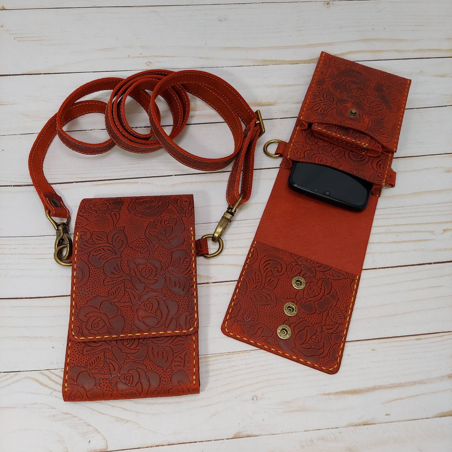 Embossed Leather Crossbody Purse With Adjustable 63 Inches - Etsy
