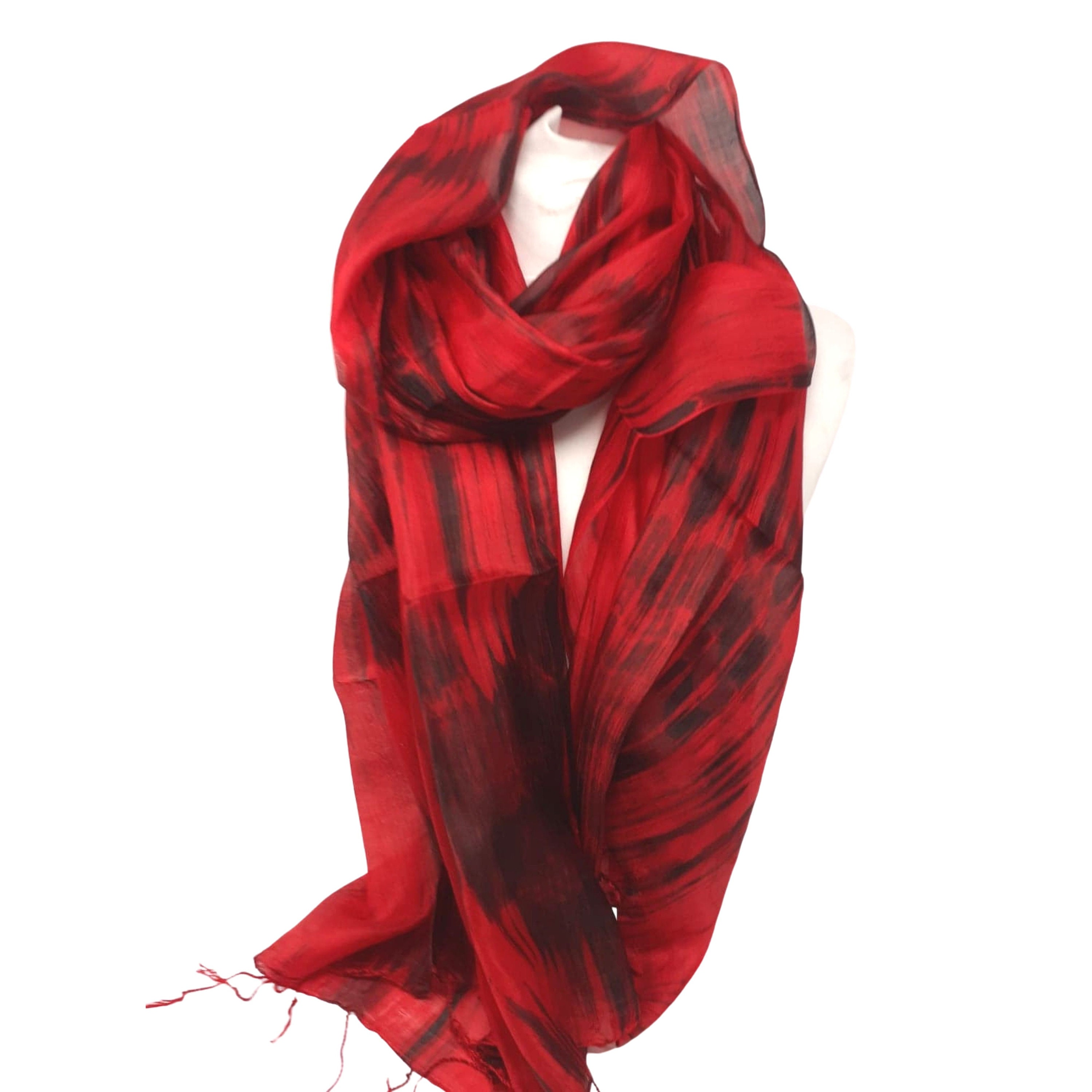 100% Seidenschal - Handbemalt in Rot und Schwarz - Etsy.de
