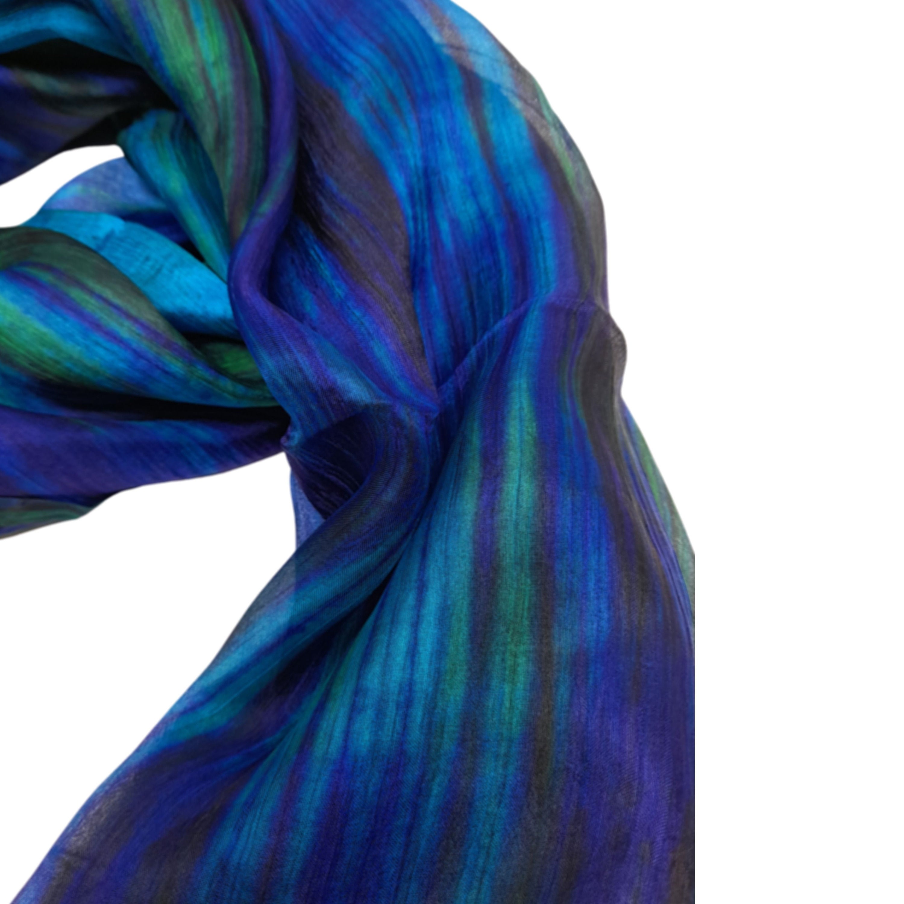 100% Silk Scarf Blue & Green Hand Painted Silk - Etsy