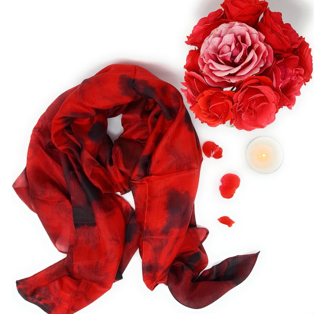 100% Red & Black Marble Silk Scarf - Etsy