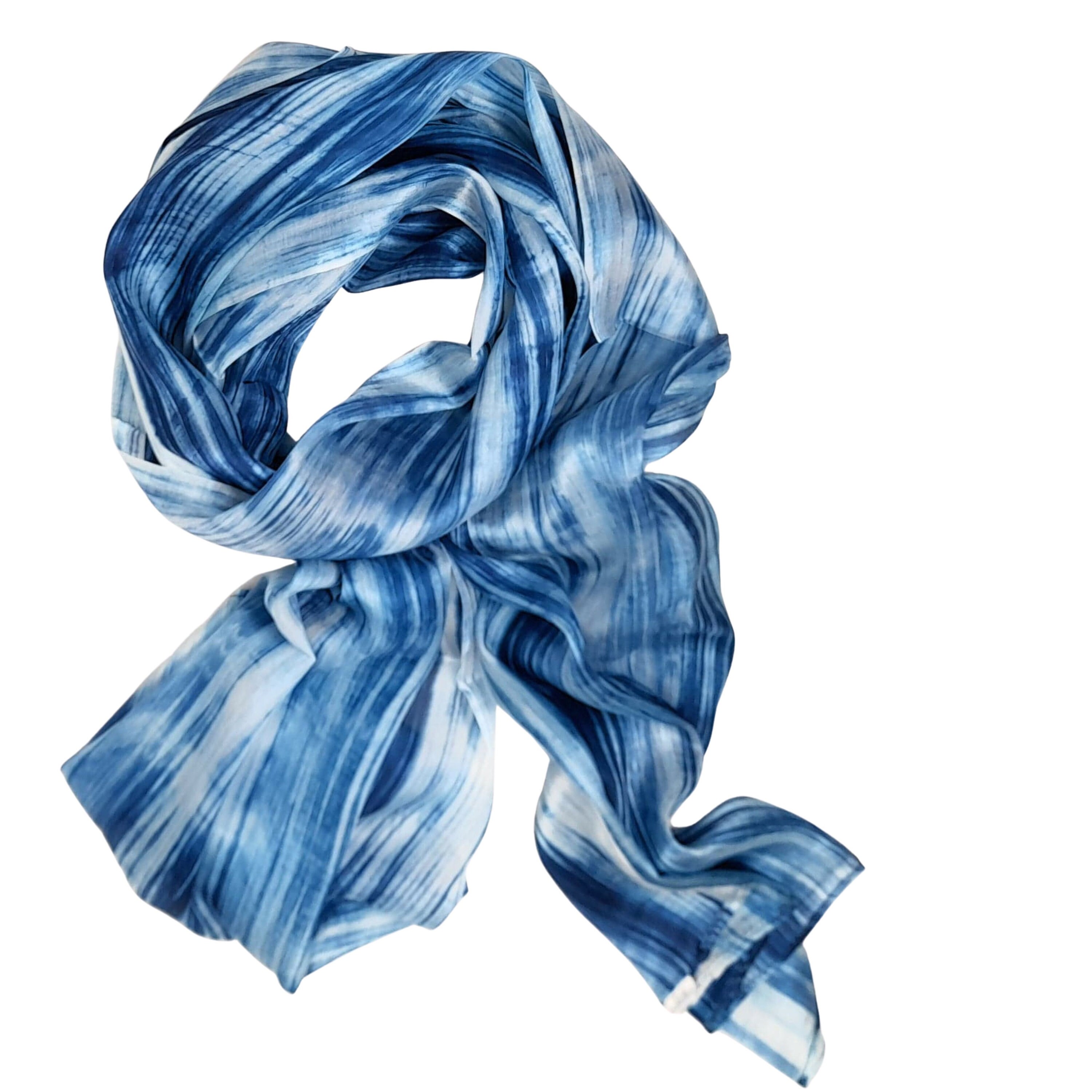 100% Silk Scarf Blue and White Large Silk Scarf | Etsy