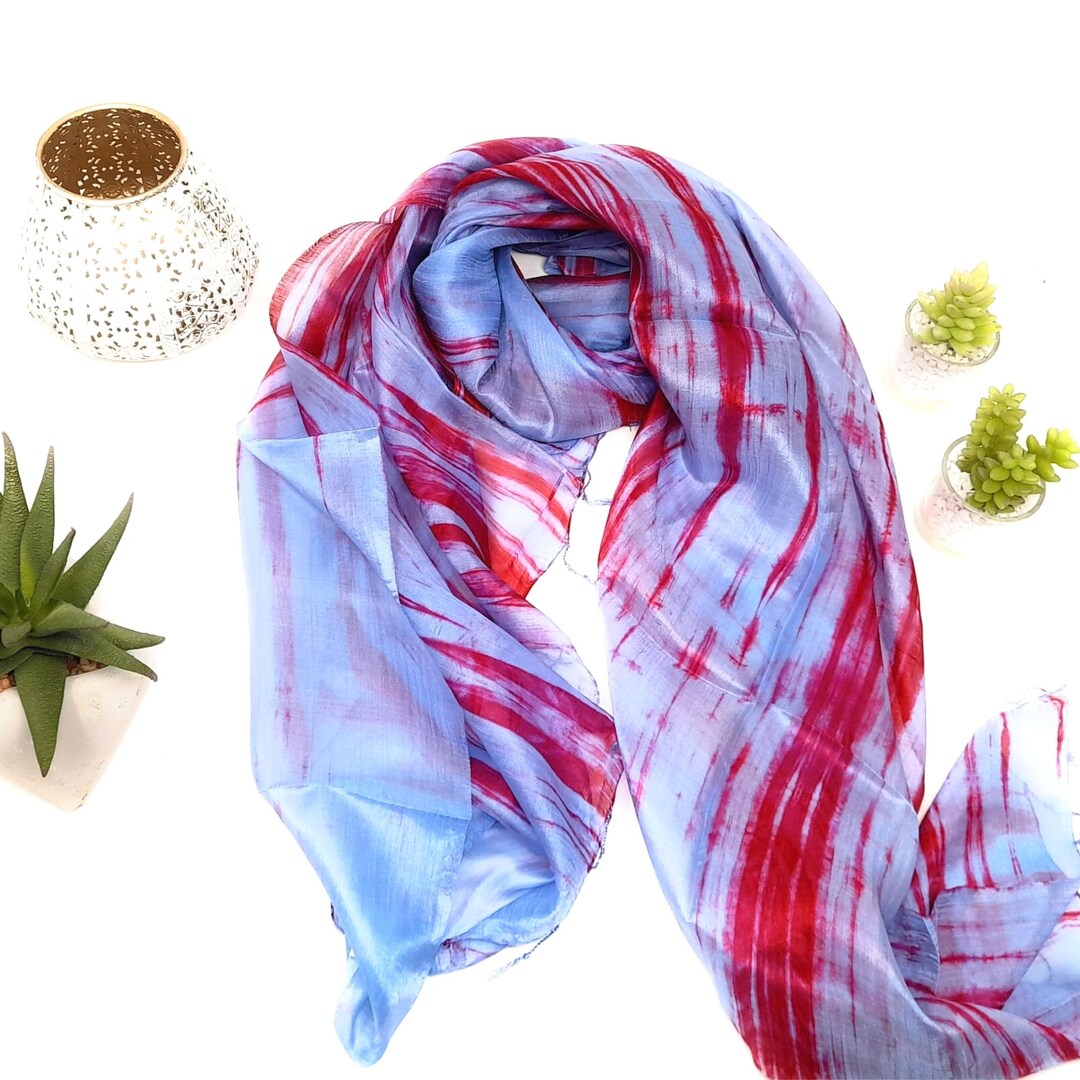 100% Silk Red and Purple Silk Scarf - Etsy