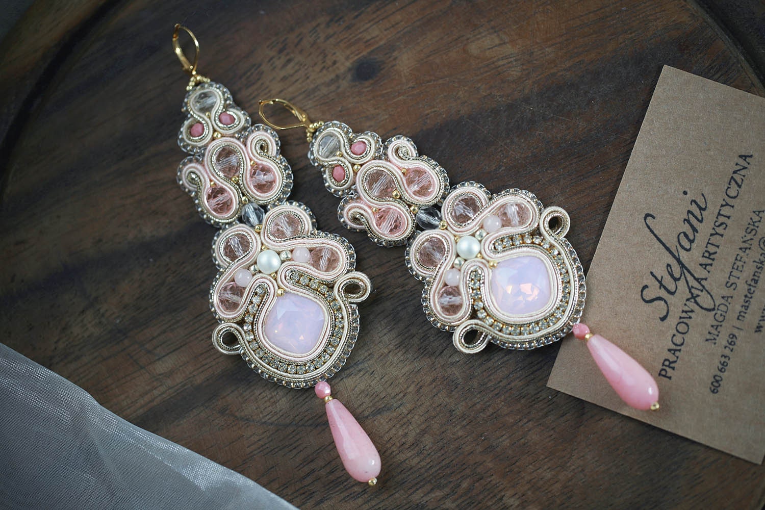 Dusty pink soutache earrings for bride statement teardrop | Etsy