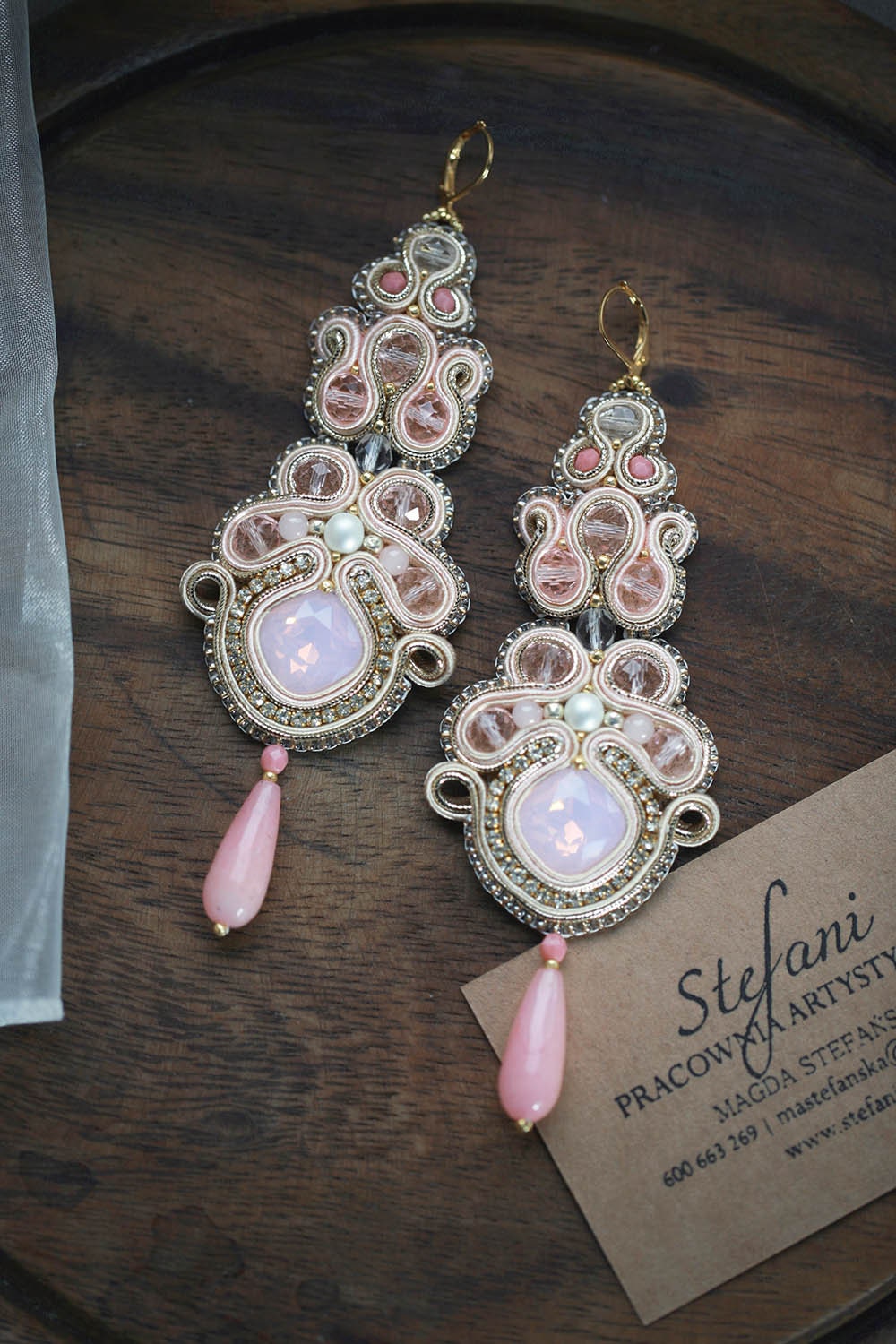 Dusty pink soutache earrings for bride statement teardrop | Etsy