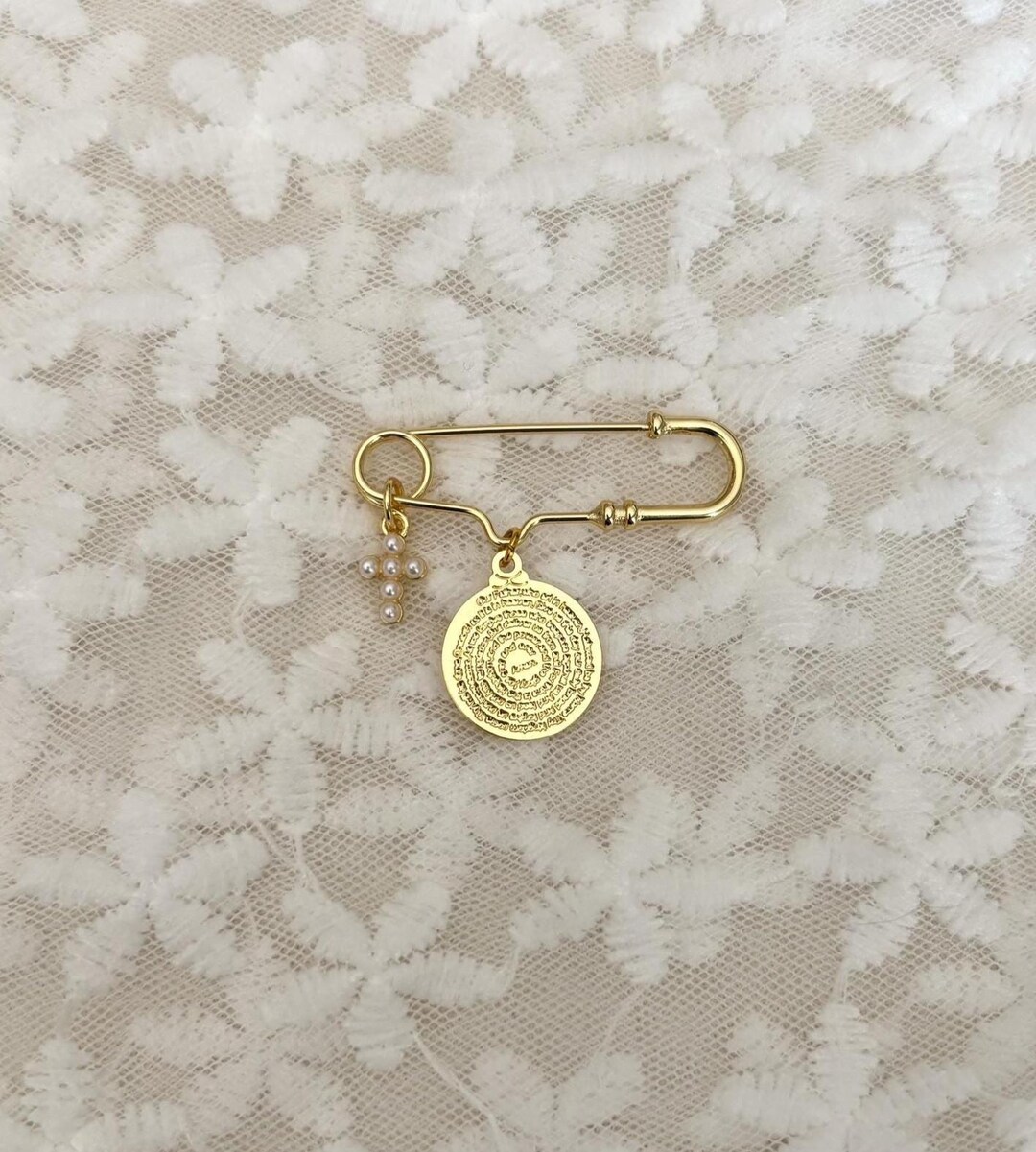 The Lord's Prayer Baby Keepsake Pin - Gold Pearl Cross and Prayer Charm ...