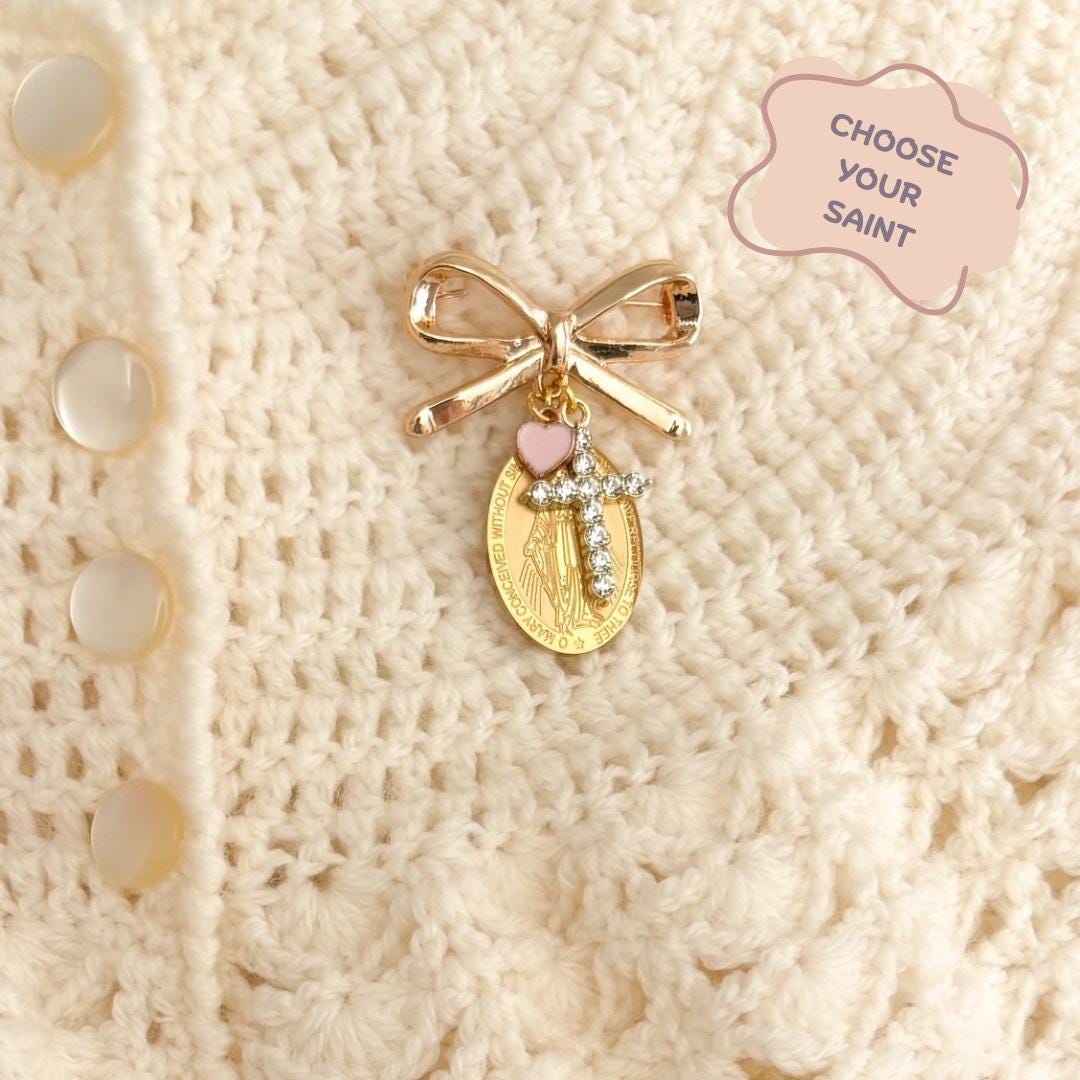 Custom Catholic Saint Protection Brooch | Baby Keepsake Pin - Choose ...