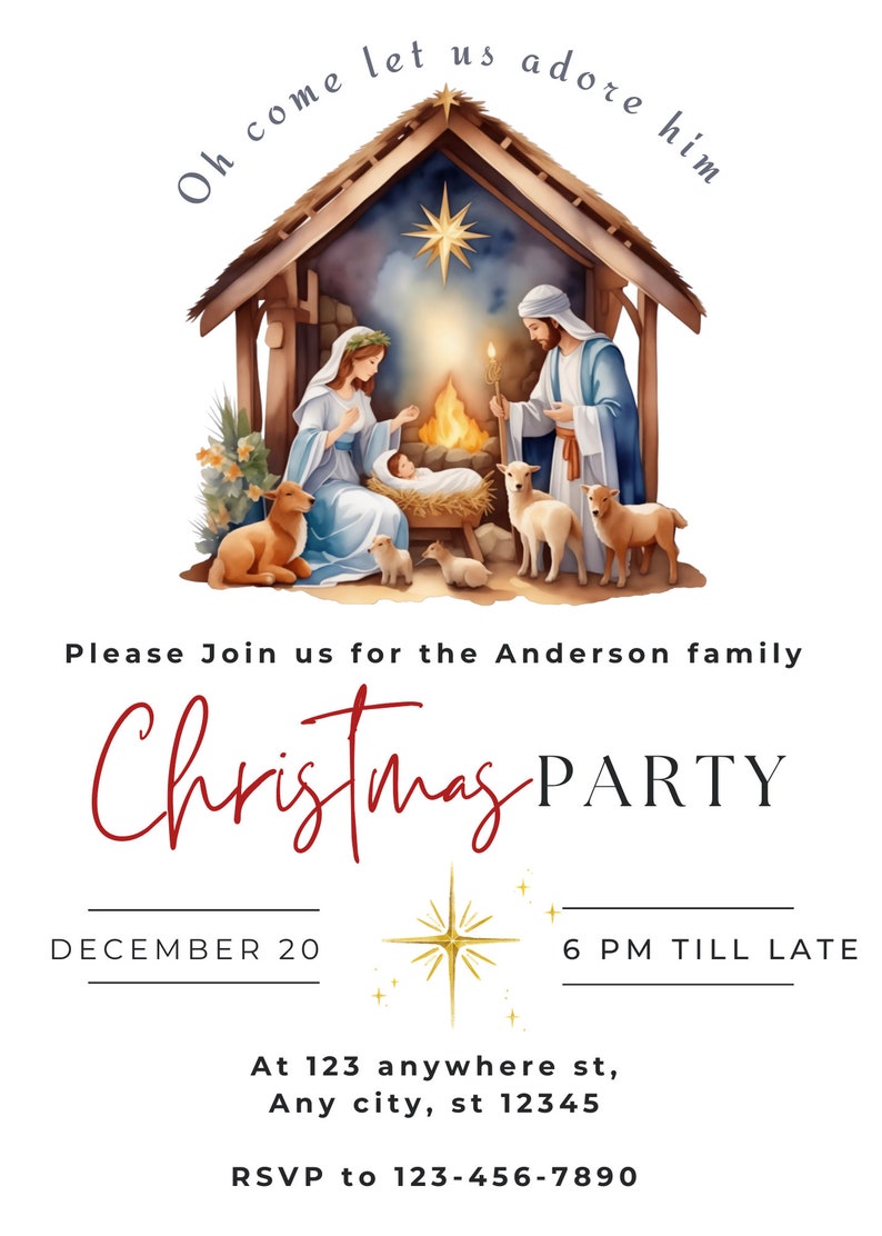 Christian Christmas Nativity Invitation, Religious Invite, Editable ...