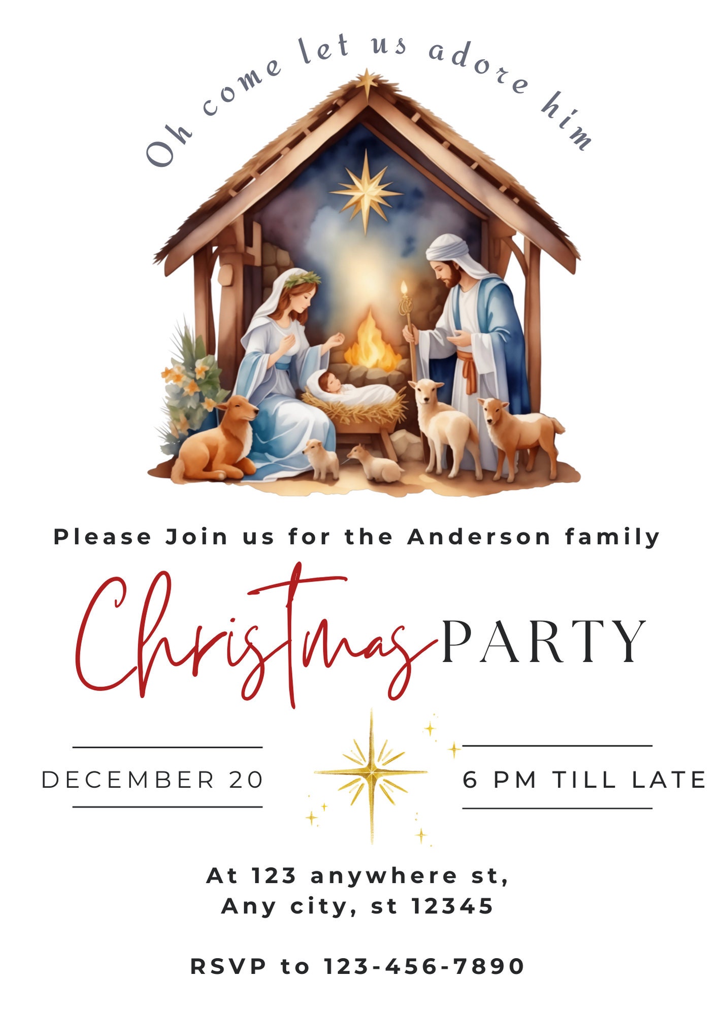Christian Christmas Nativity Invitation, Religious Invite, Editable ...