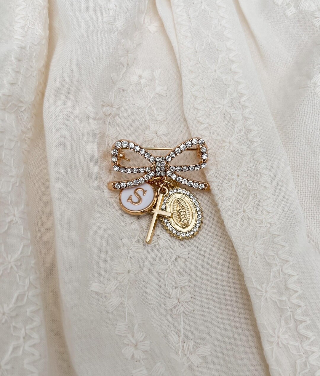 Catholic Baptism Baby Pin | Virgin Mary & Cross Charm, Personalized ...