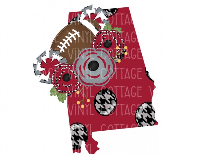 Alabama Crimson Floral Football Transfer, Sublimation Transfer, School ...