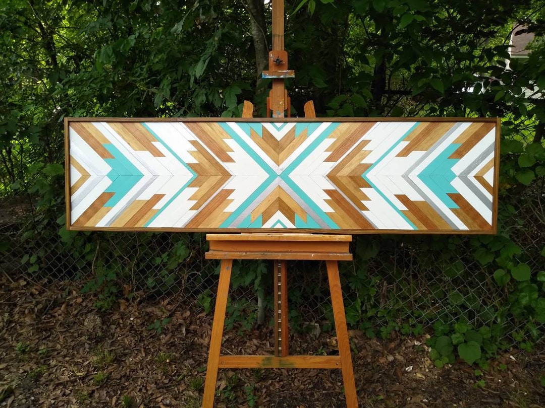 Geometric Wood Sign - Wooden Wall Art - Wood Mosaic Wall Art- Big Wall ...