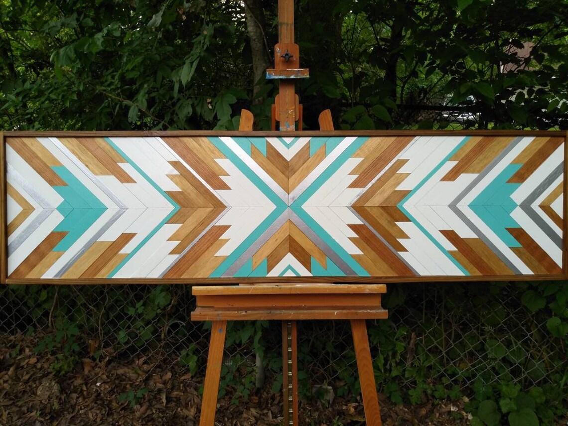 Geometric Wood Sign Wooden Wall Art Wood Mosaic Wall Art | Etsy