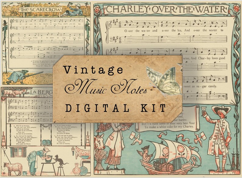 Vintage Music Notes Printable Ephemera instant Download | Etsy