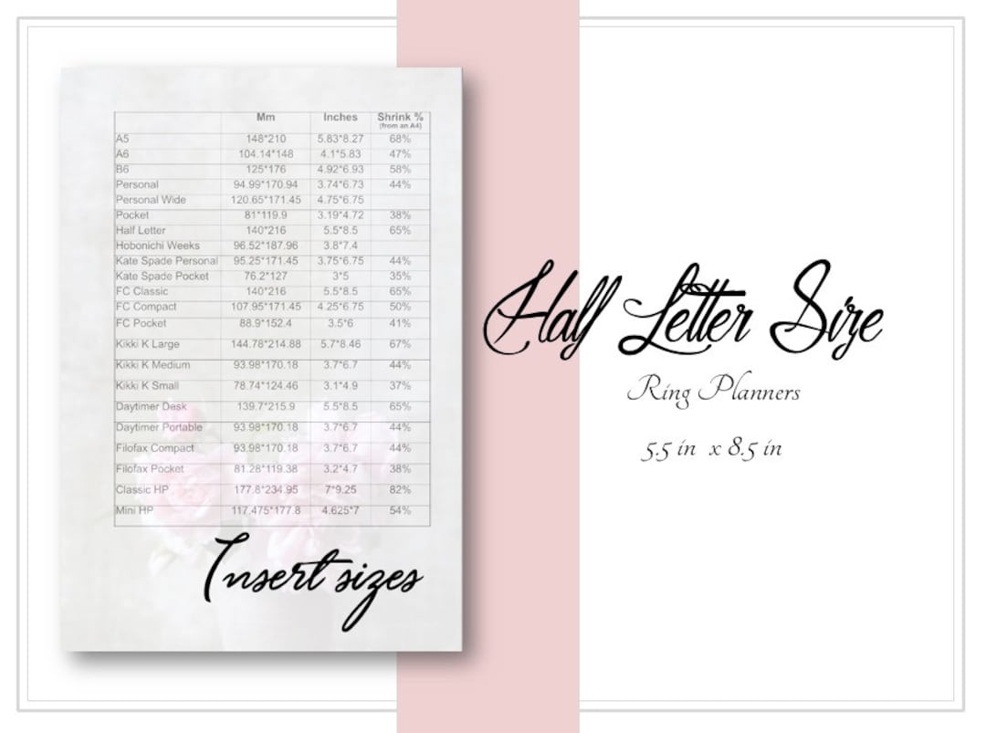 A5/half Letter Planner Sizes Cheat Sheet Insert | Planner Love Line ...