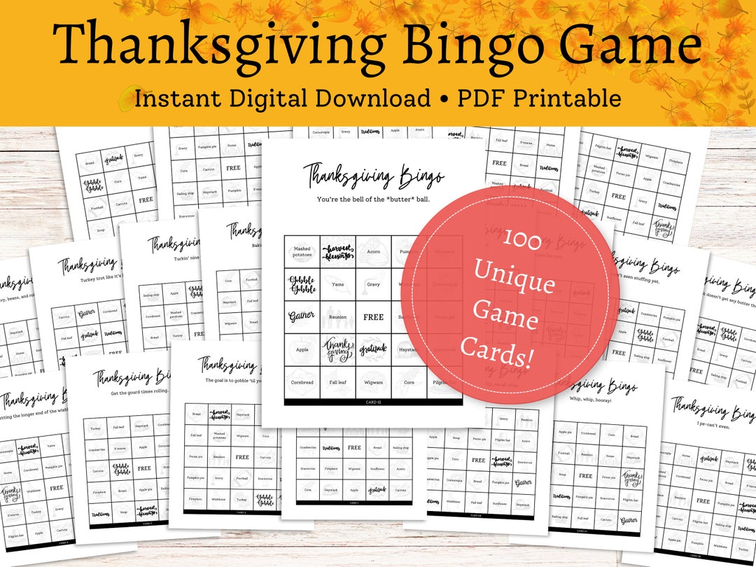 Thanksgiving Bingo Printable | 100 Cards | Printable Bingo ...
