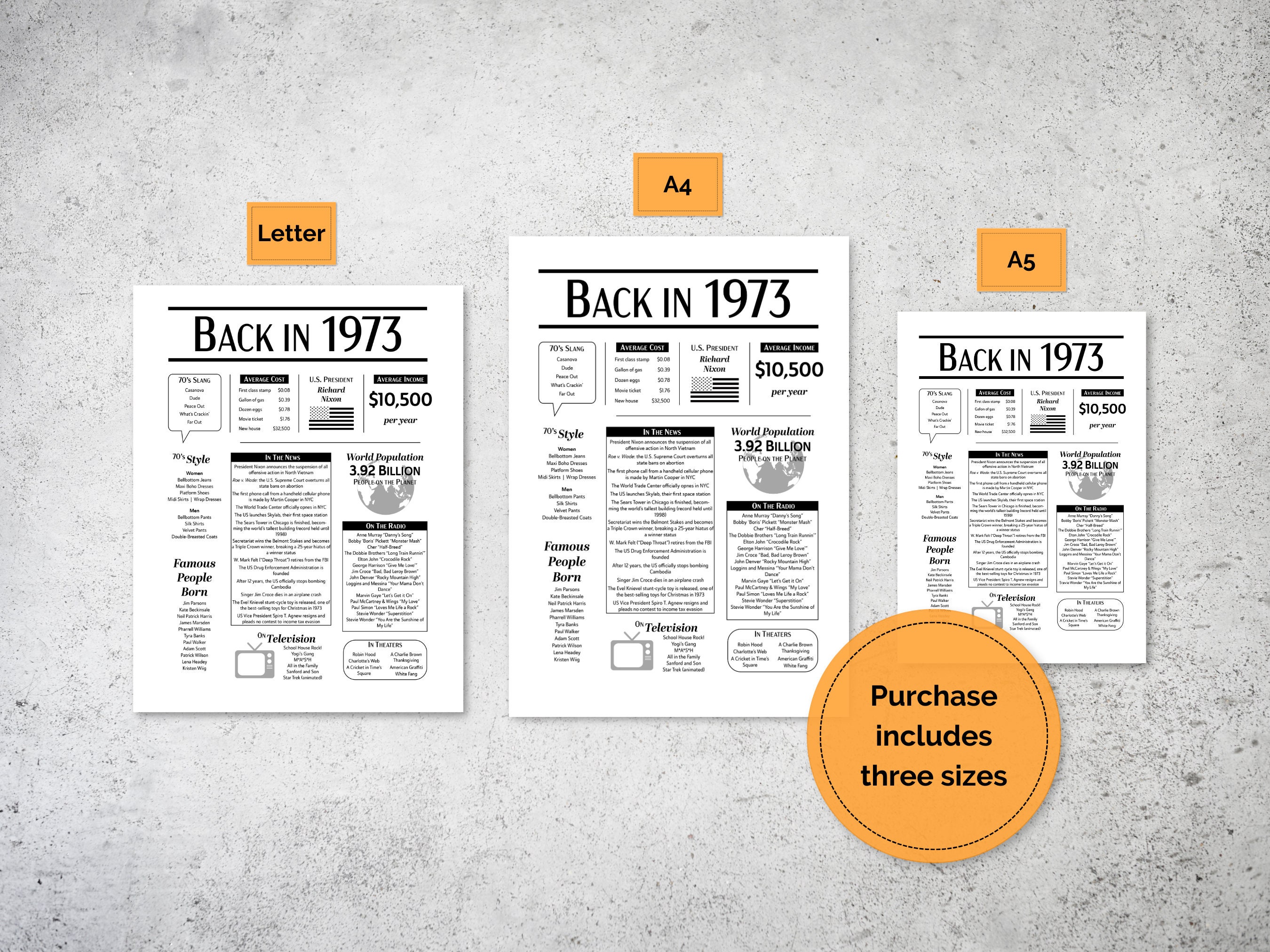 Back in 1973 Printable | the Year You Were Born | Birthday Sign ...