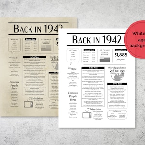 Back in 1942 Printable | the Year You Were Born | Birthday Sign ...