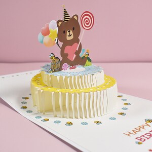 Birthday Pop-up Card,3d Birthday Card,cake,bear Birthday Card for Kids ...