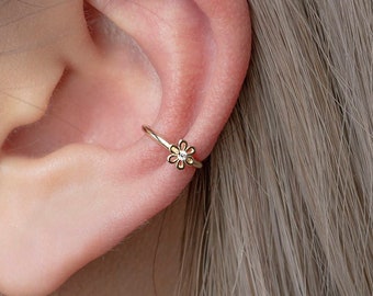 14K REAL Solid Gold Heart Diamond CZ Statement Ear Cuff Ring | Etsy