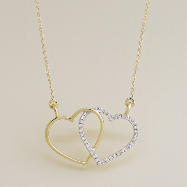 Real Diamond Double Heart Pendant - Etsy