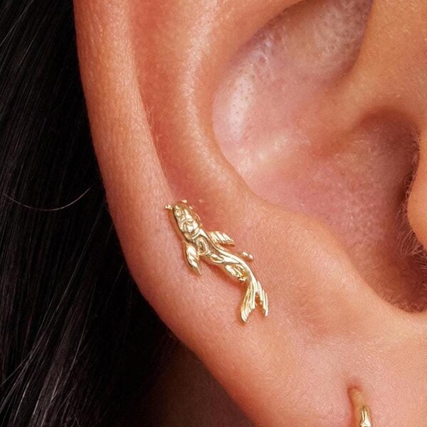Titanium Koi Fish Stud - Etsy
